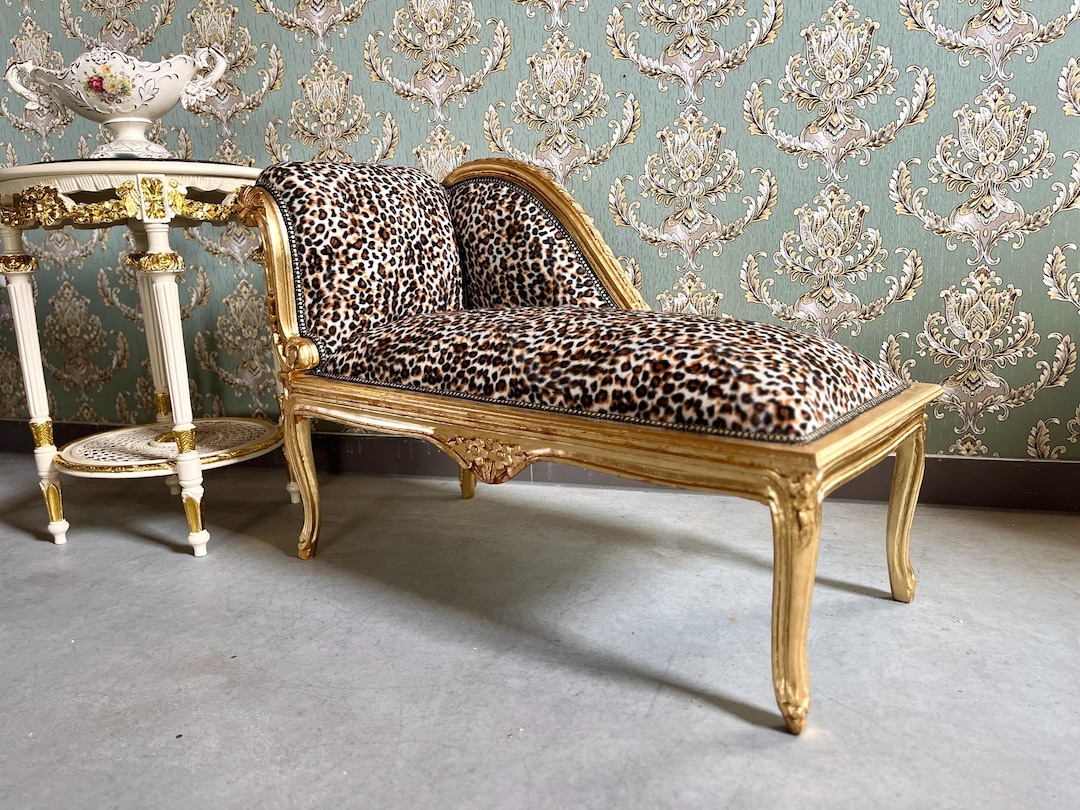 Handmade Baroque Chaise Lounge: Leopard Print Velvet, Gold Leaf Bench ...