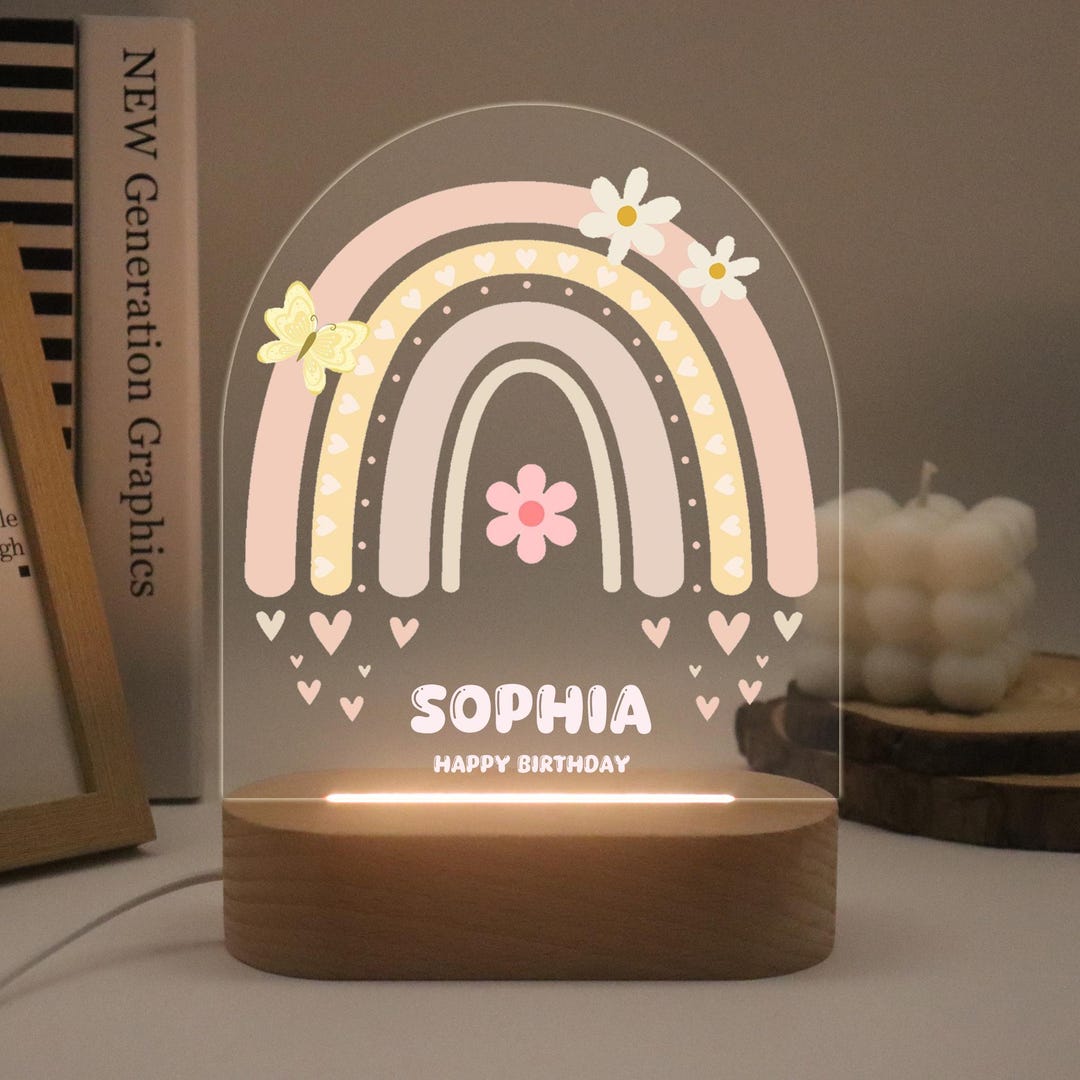 Personalized Rainbow Night Light, Custom Name Night Light, Birthday ...