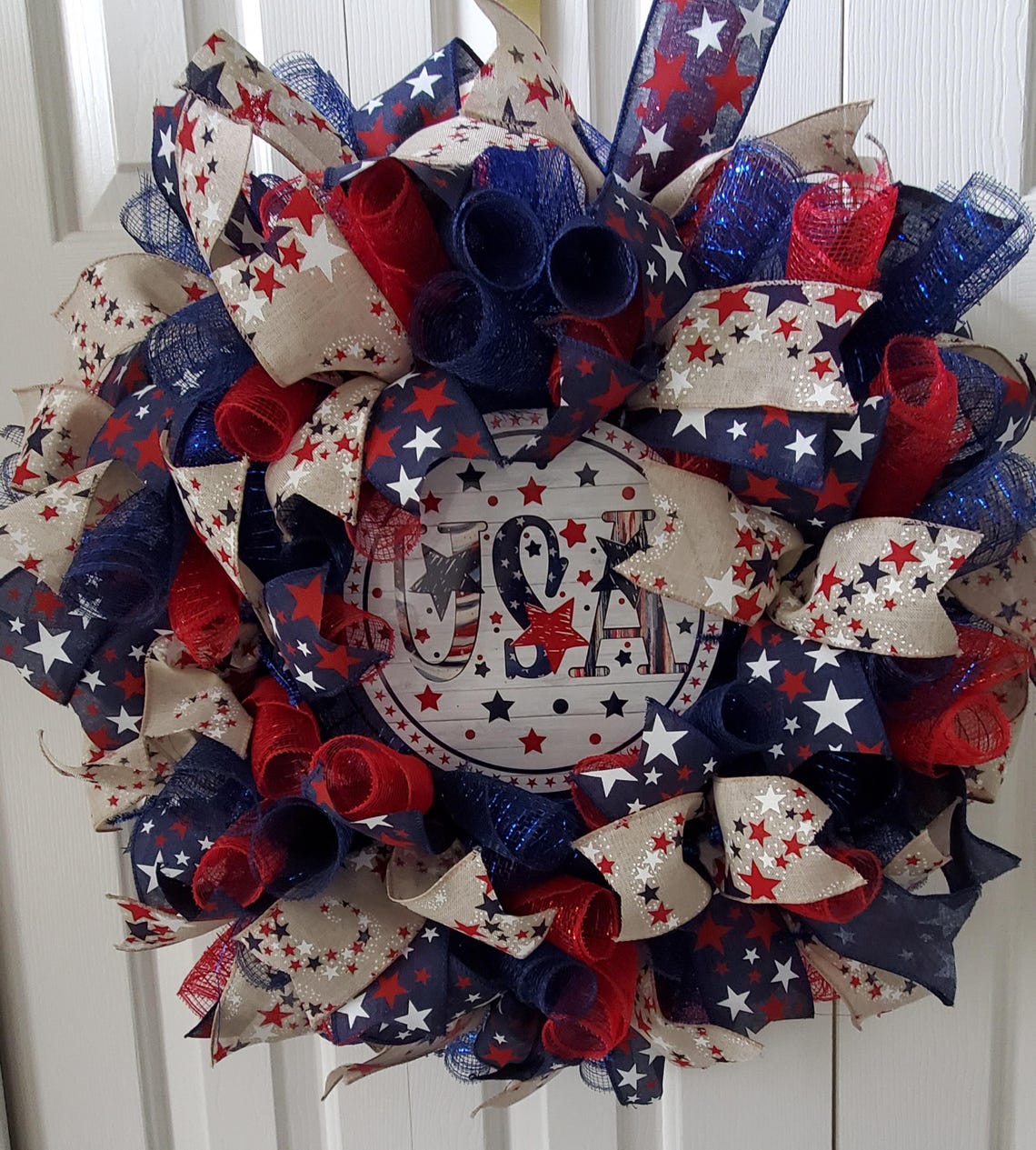 USA Patriotic Wreath, Red White and Blue, Stars, Vintage Look, Large ...