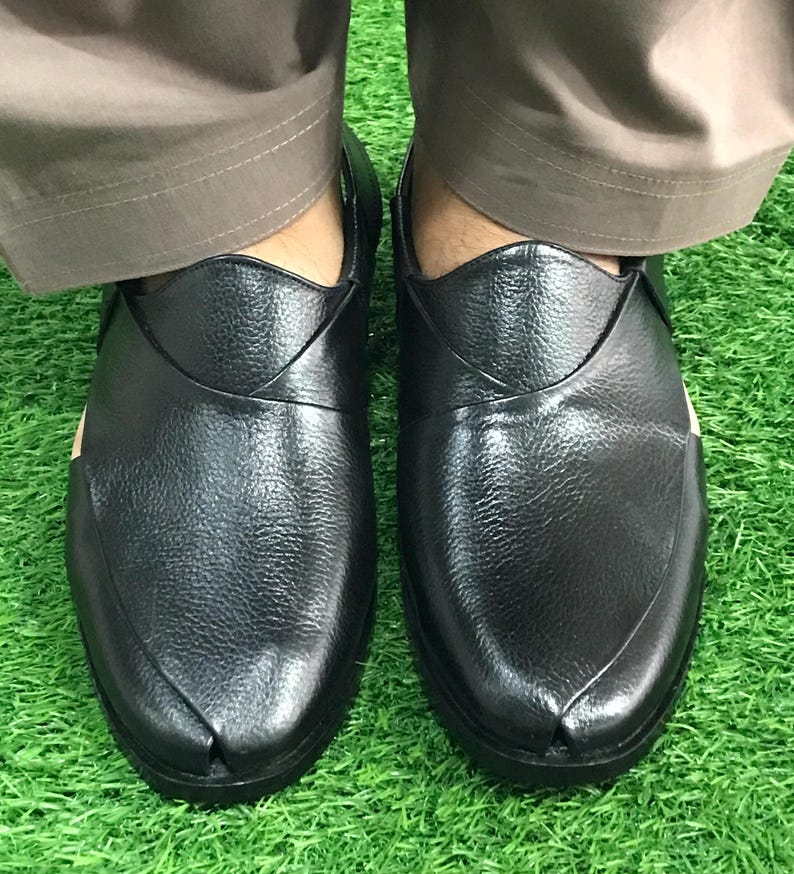 Handmade Black Leather Peshawari Chappal Sandals: Traditional Ethnic ...