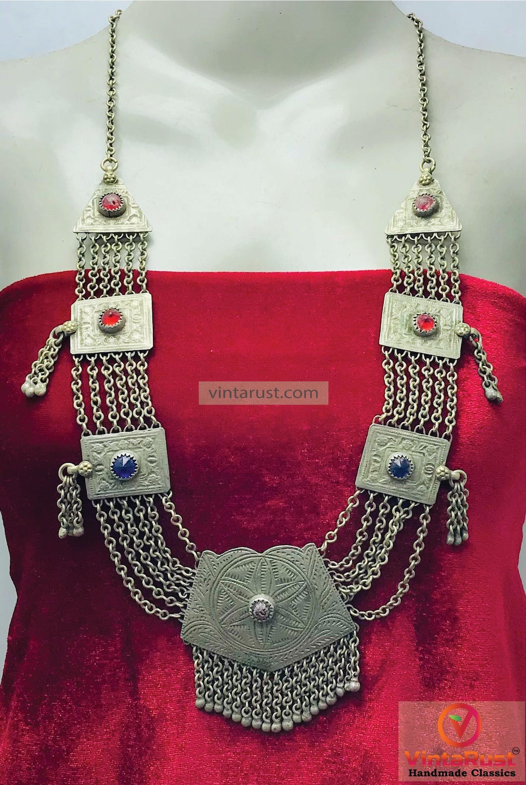 Handmade Afghan Silver Statement Necklace: Tribal Chain Tassel Pendant ...