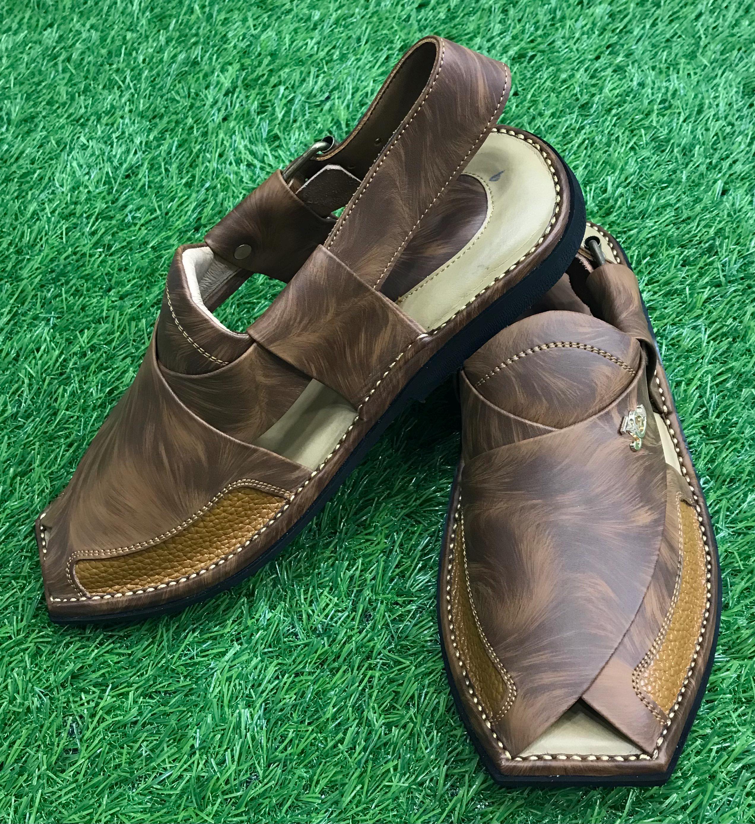 Unique Handmade Leather Peshawari Chappal | Brown & Gold Traditional ...