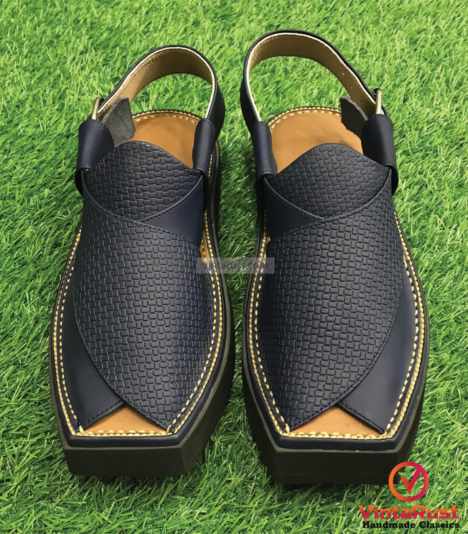 Best Seller Kaptaan Chappal | Handmade Navy Blue Peshawari Chappal ...