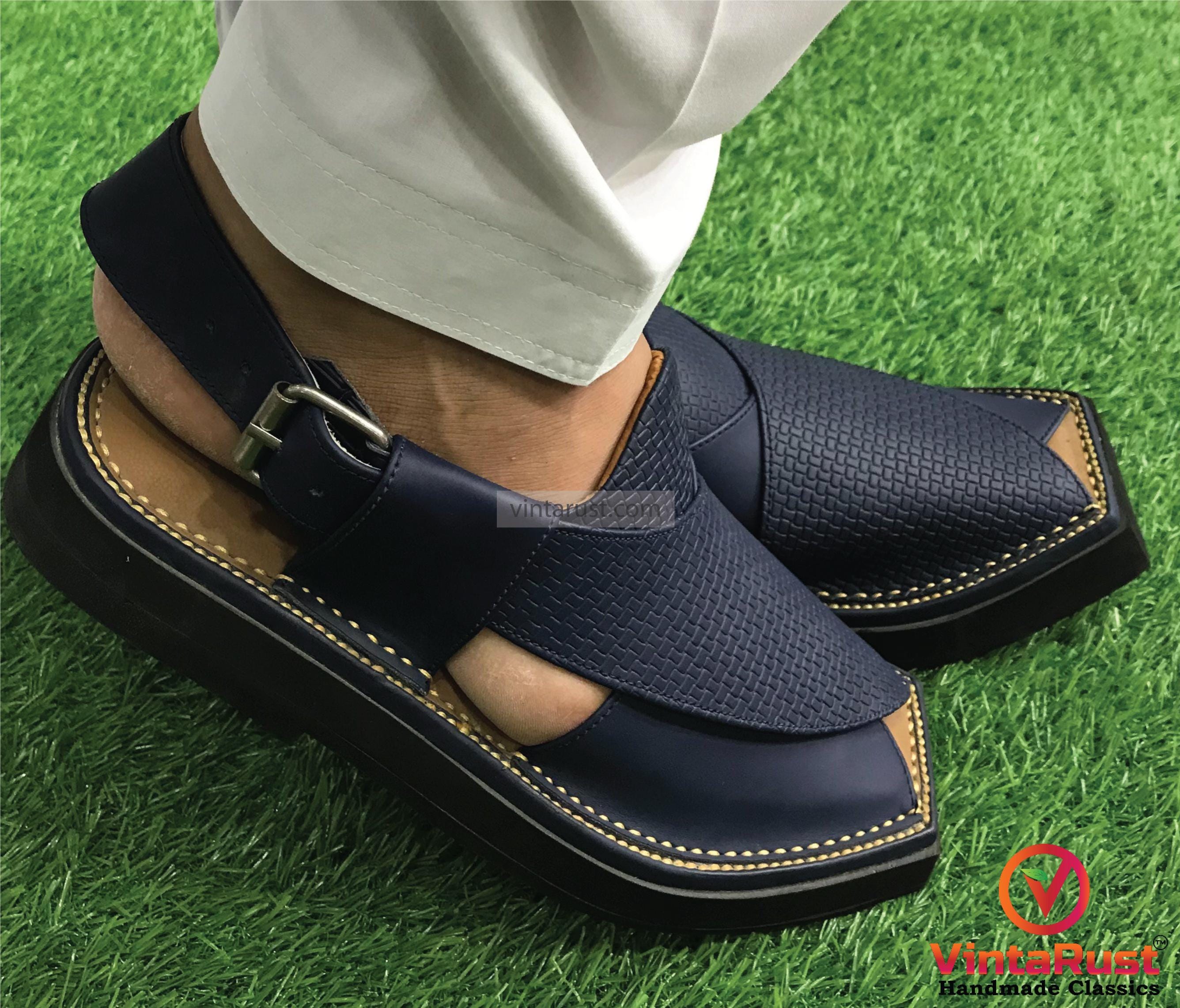 Best Seller Kaptaan Chappal | Handmade Navy Blue Peshawari Chappal ...