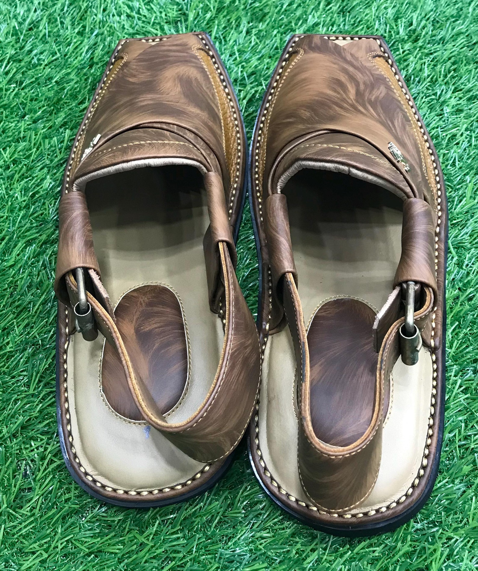 Unique Handmade Leather Peshawari Chappal | Brown & Gold Traditional ...