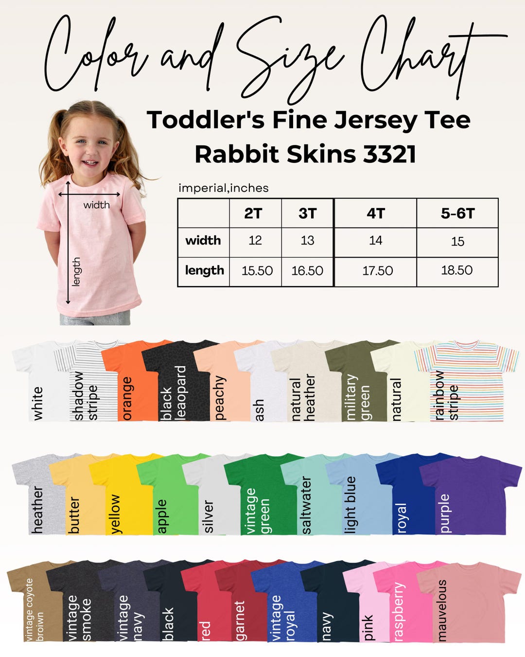 Editable Rabbit Skins 3321 Color and Size Chart, Rabbit Skins Chart ...