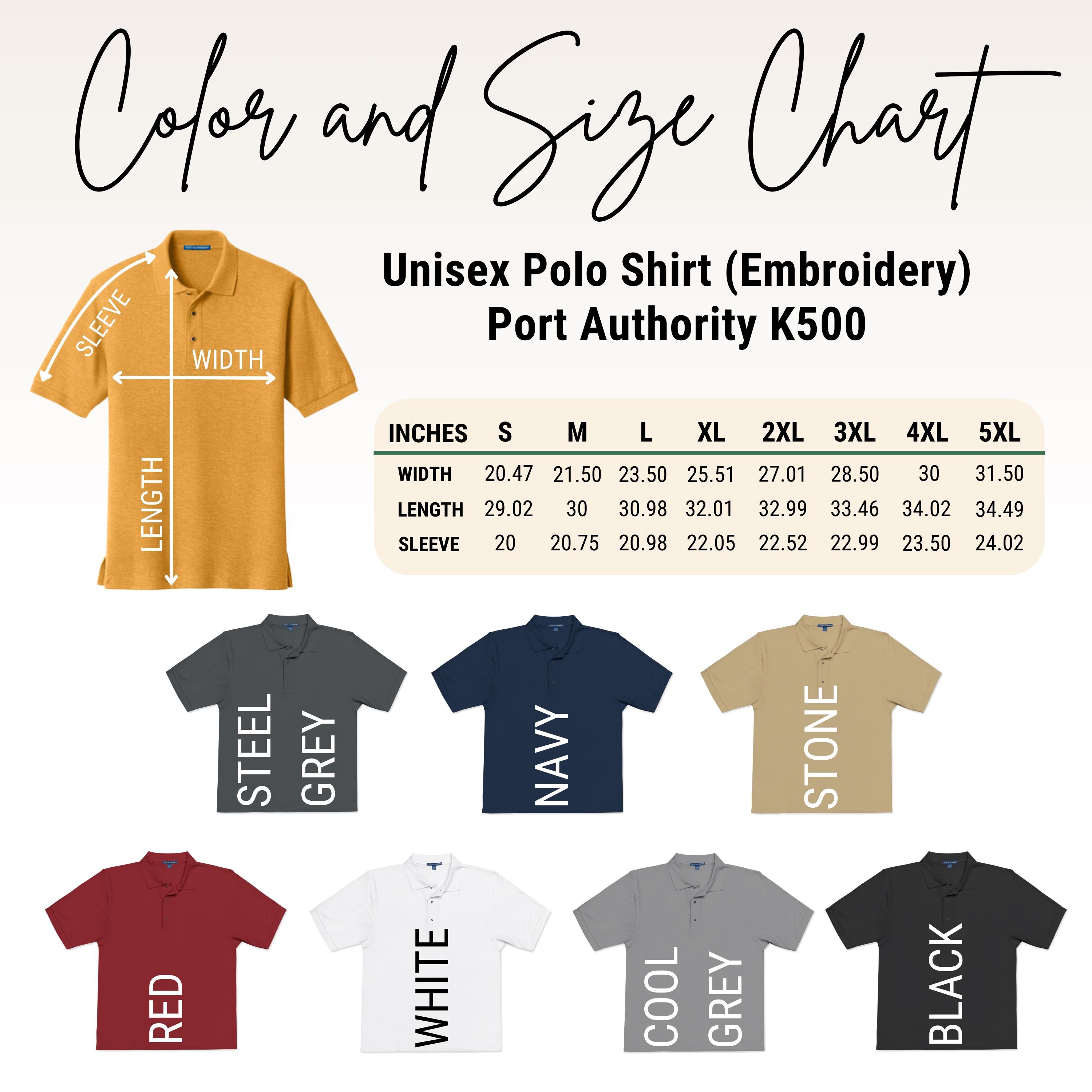 Editable Unisex Polo Shirt Port Authority K500 Color+size Chart,canva ...