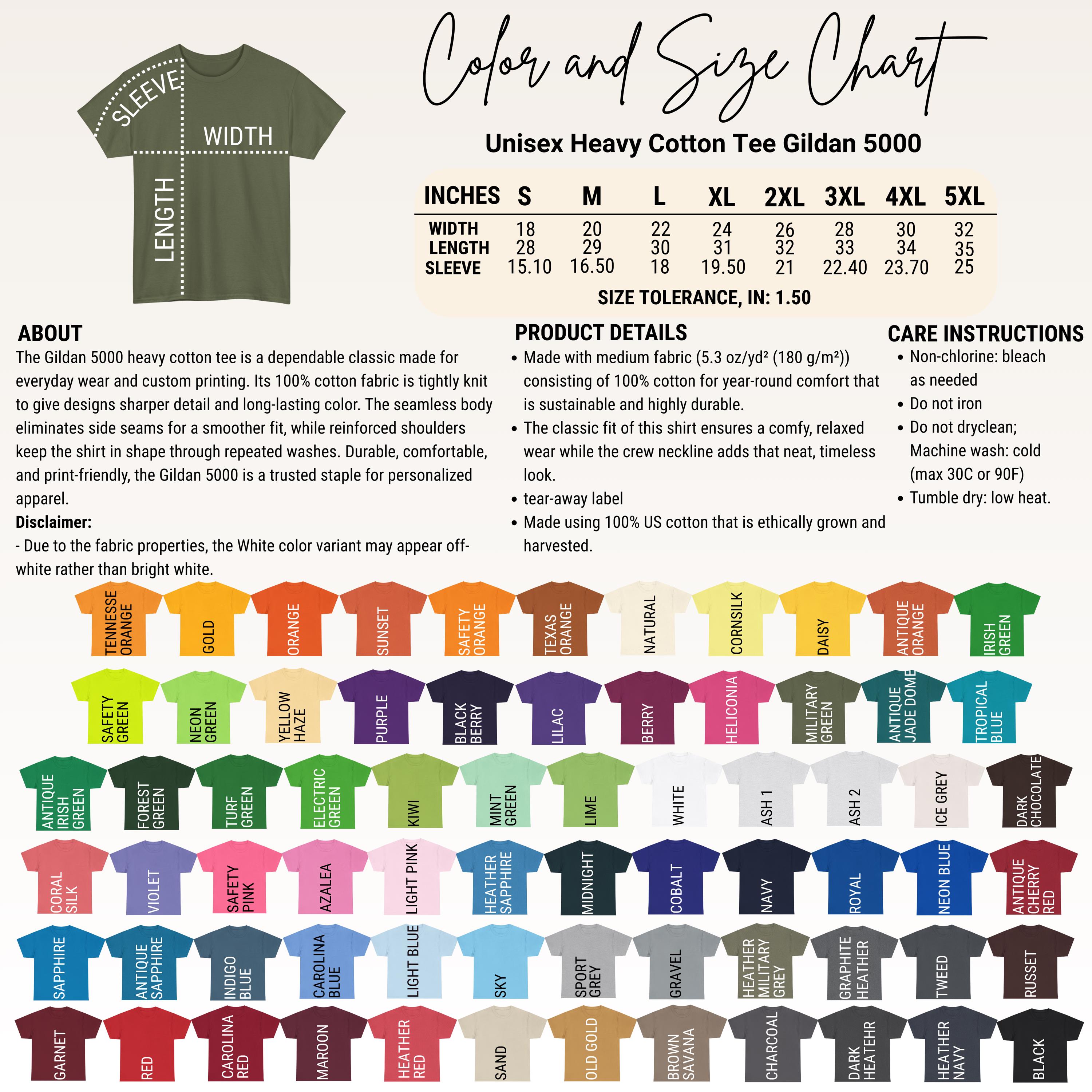 Editable Gildan 5000 Color+size Chart,canva Template,unisex Heavy ...