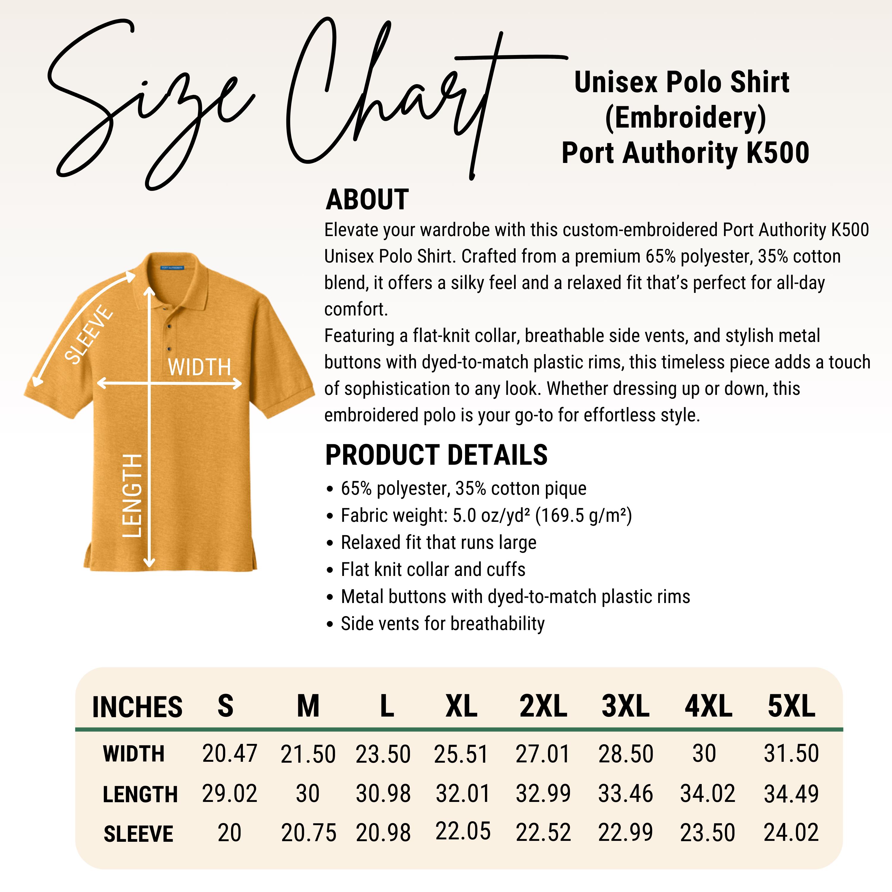Editable Unisex Polo Shirt Port Authority K500 Color+size Chart,canva ...