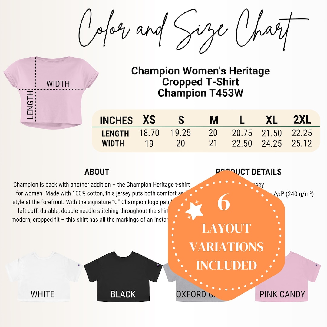 Champion Cropped T-shirt Size Chart: Canva Template (digital Download ...