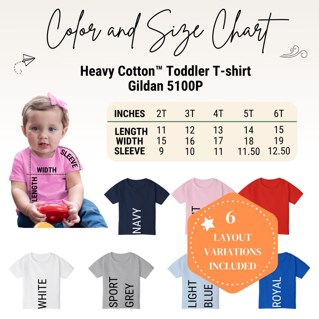 Editable Gildan 5100P Color +size Chart,5100p Color and Size Chart ...