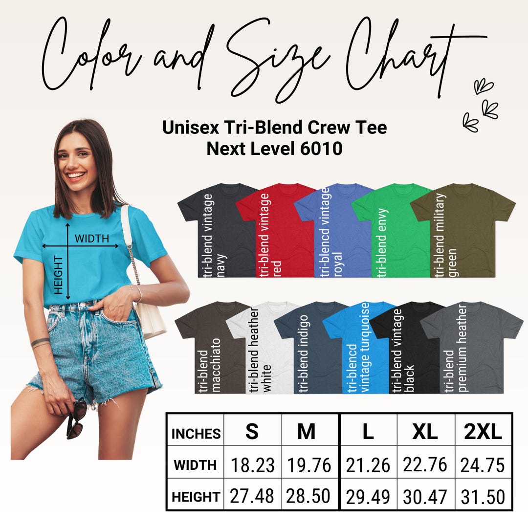 Editable Next Level 6010 Color and Size Chart,unisex Tri-blend Crew Tee ...