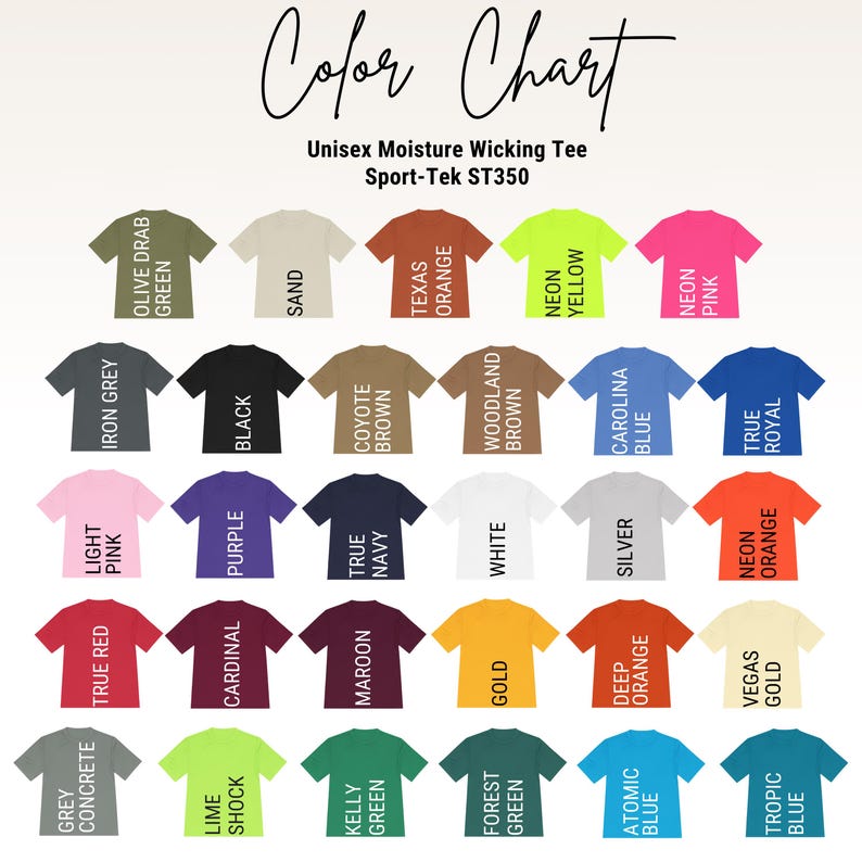 Editable Sport-tek ST350 Color+size Chart,(canva Template,digital ...