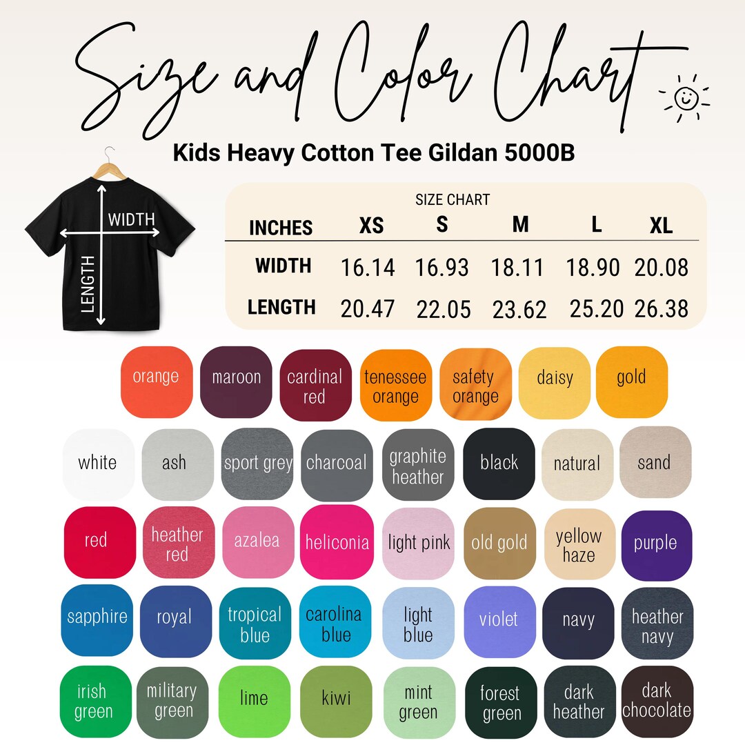 Editable Gildan 5000B Size and Color Chart, G500B Size Chart,editable Canva Template,canva ...