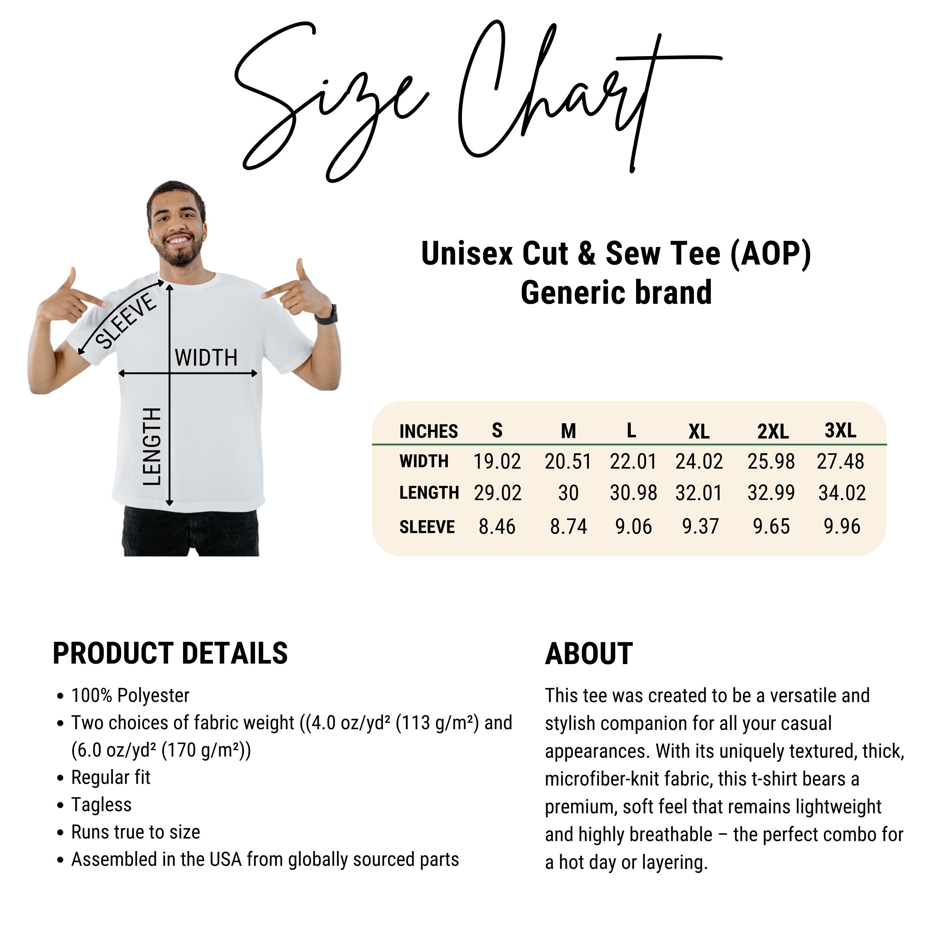 Editable Generic Brand Size Chart,mww Unisex Cut & Sew Tee AOP Size ...