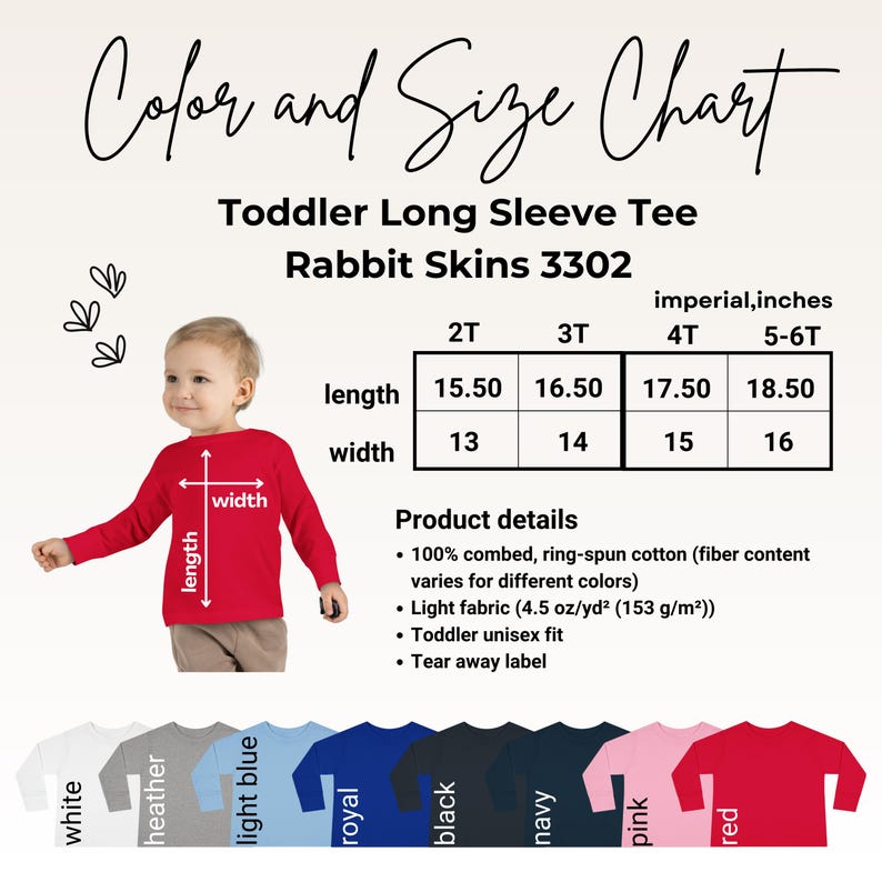 Editable 2 Size and Color Charts of Rabbit Skins Long Sleeves Kids ...