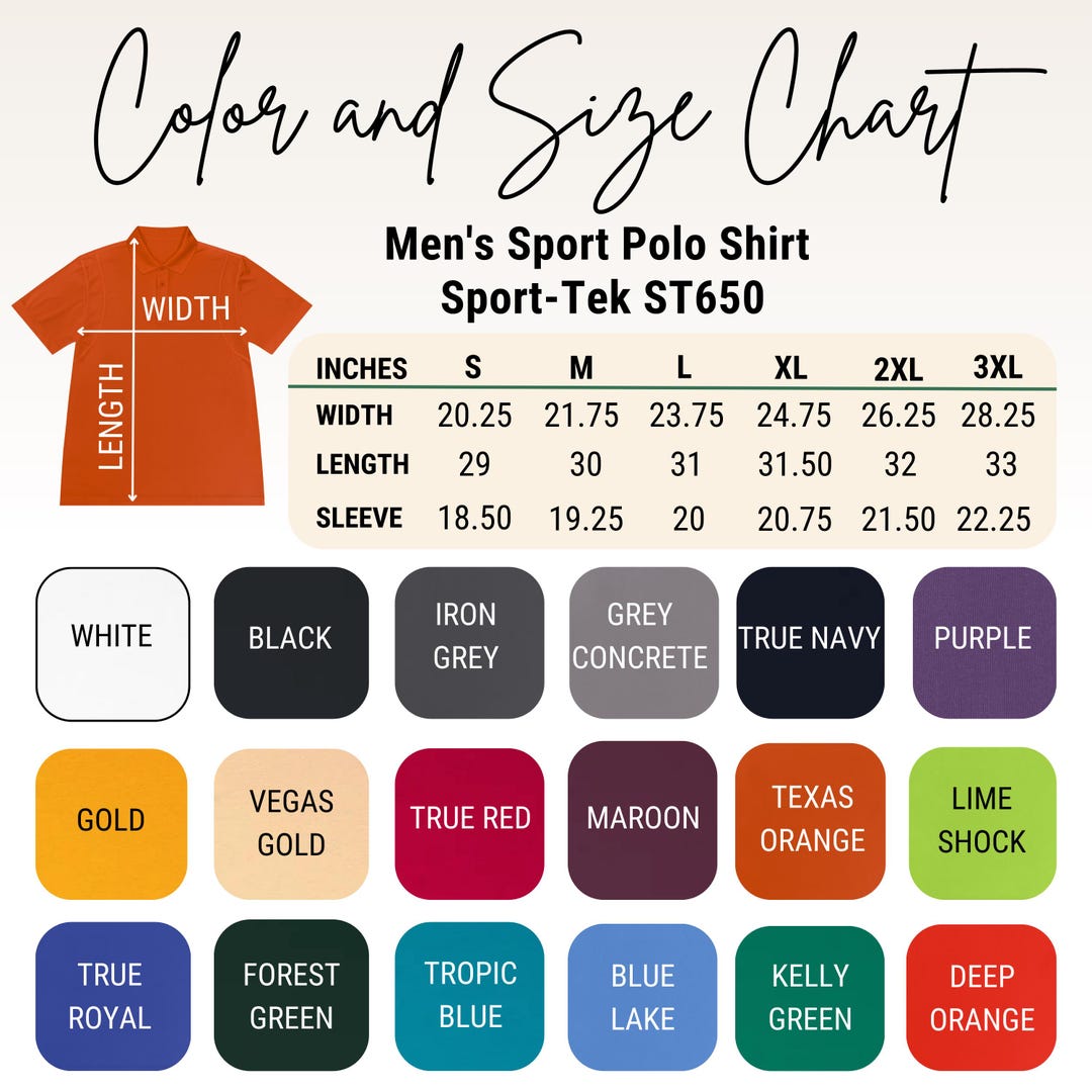 Editable Sport-tek ST650 Color+size Chart,sport-tek ST650 Color Size ...