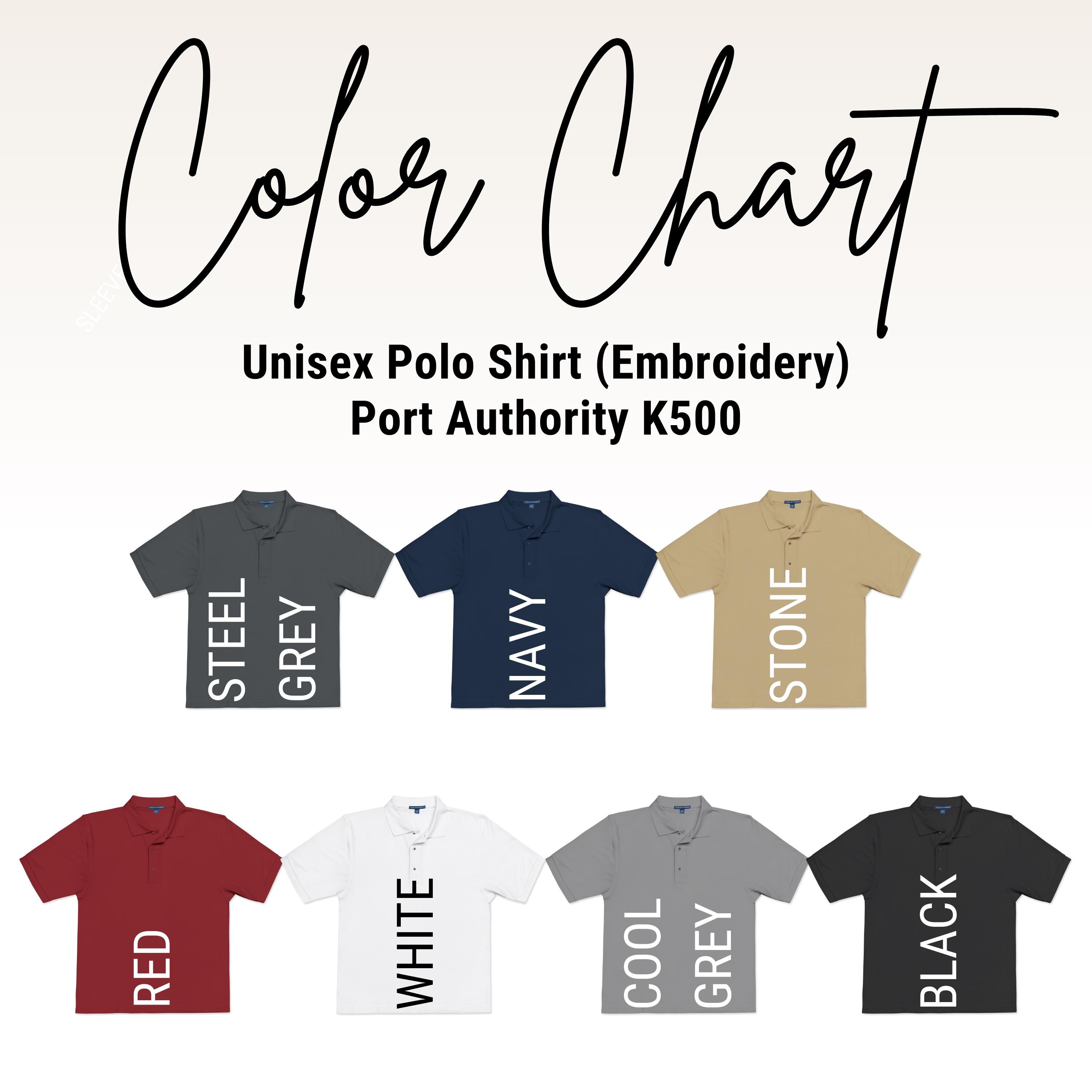 Editable Unisex Polo Shirt Port Authority K500 Color+size Chart,canva ...