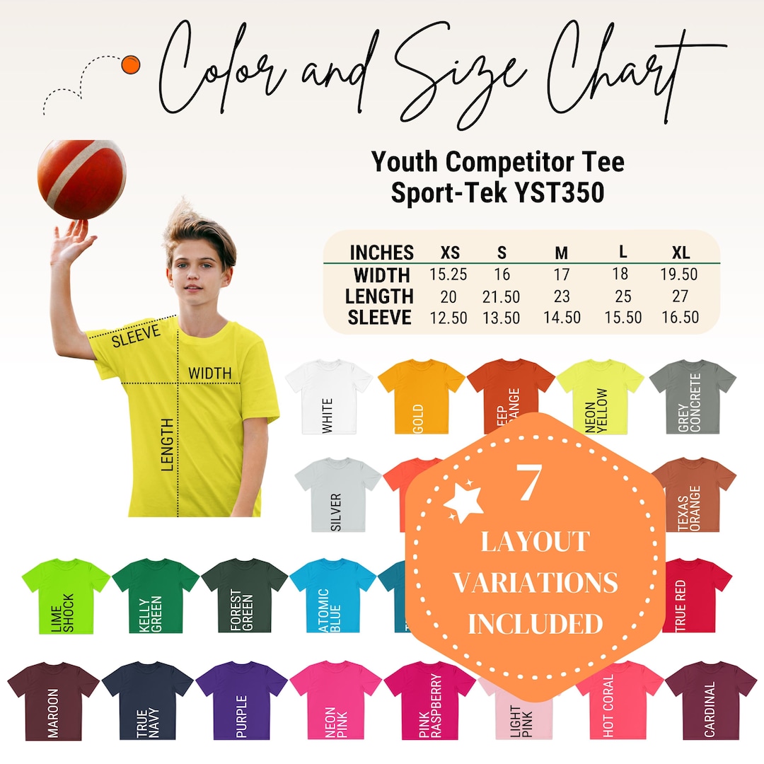Sport-tek YST350 Youth Tee Color Size Chart (editable Canva, PNG) - Etsy