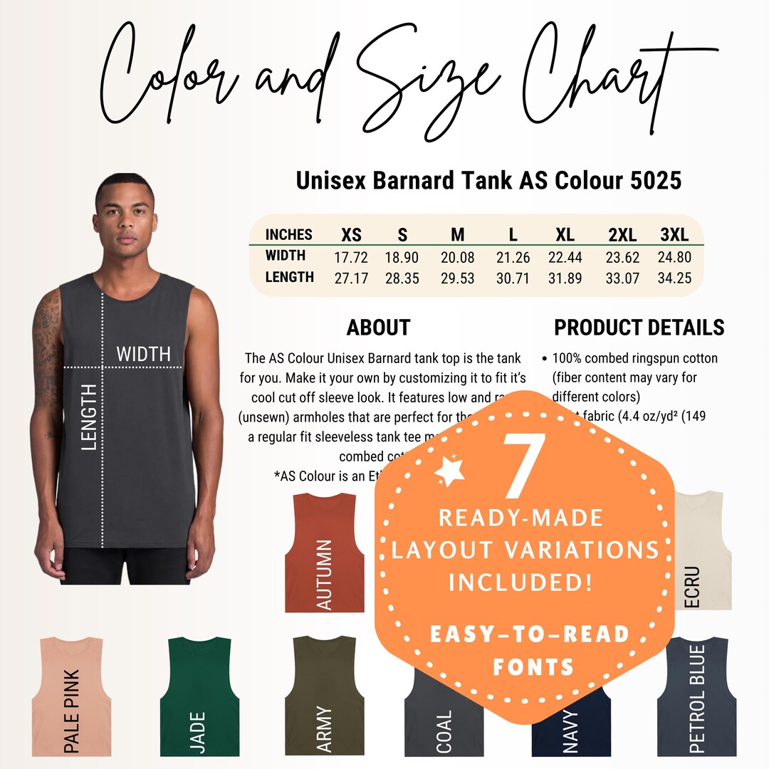 Editable AS Colour 5025 Color+size Chart,unisex Barnard Tank Digital ...