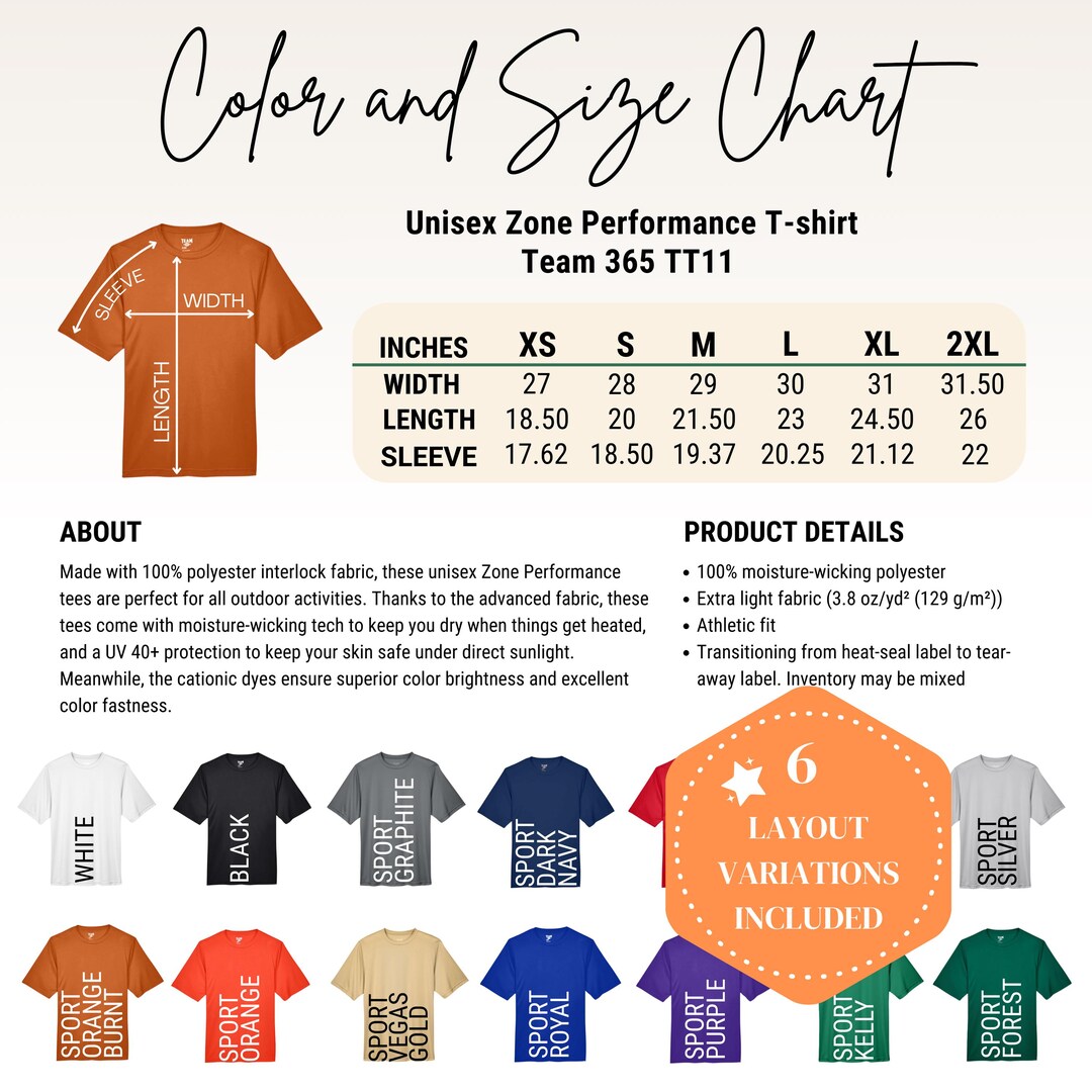 Editable Team 365 TT11 T-shirt Color+size Chart,canva Template (digital ...
