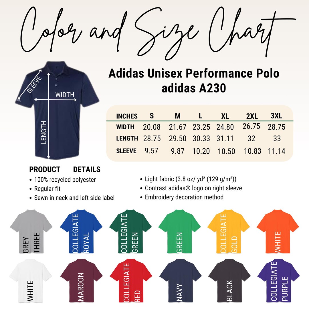 Editable Adidas Performance Polo A230 Color+size Chart,canva Chart ...