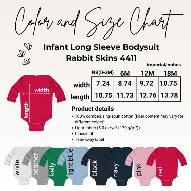 Editable 2 Size and Color Charts of Rabbit Skins Long Sleeves Kids ...