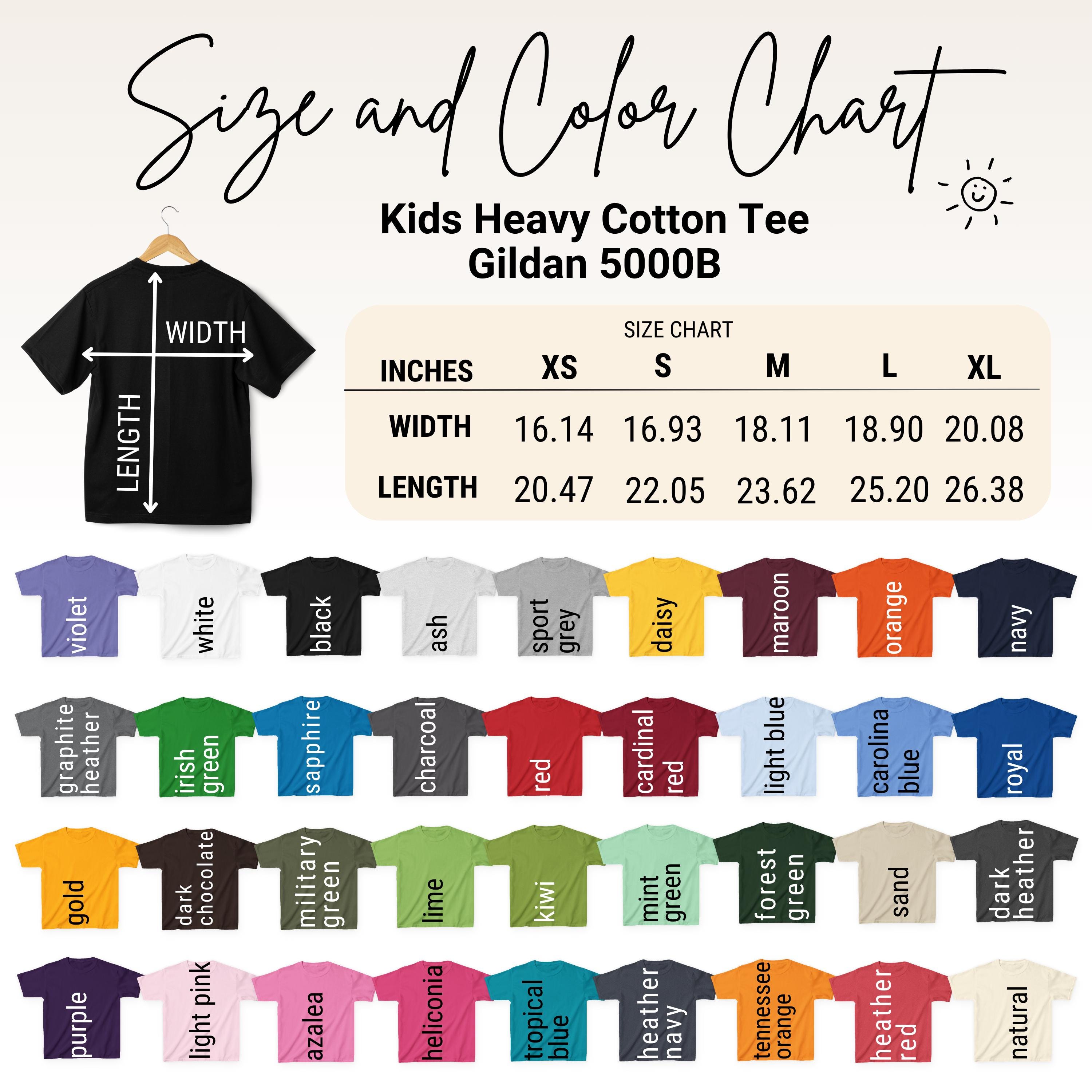 Editable Gildan 5000B Size and Color Chart, G500B Size Chart,editable ...
