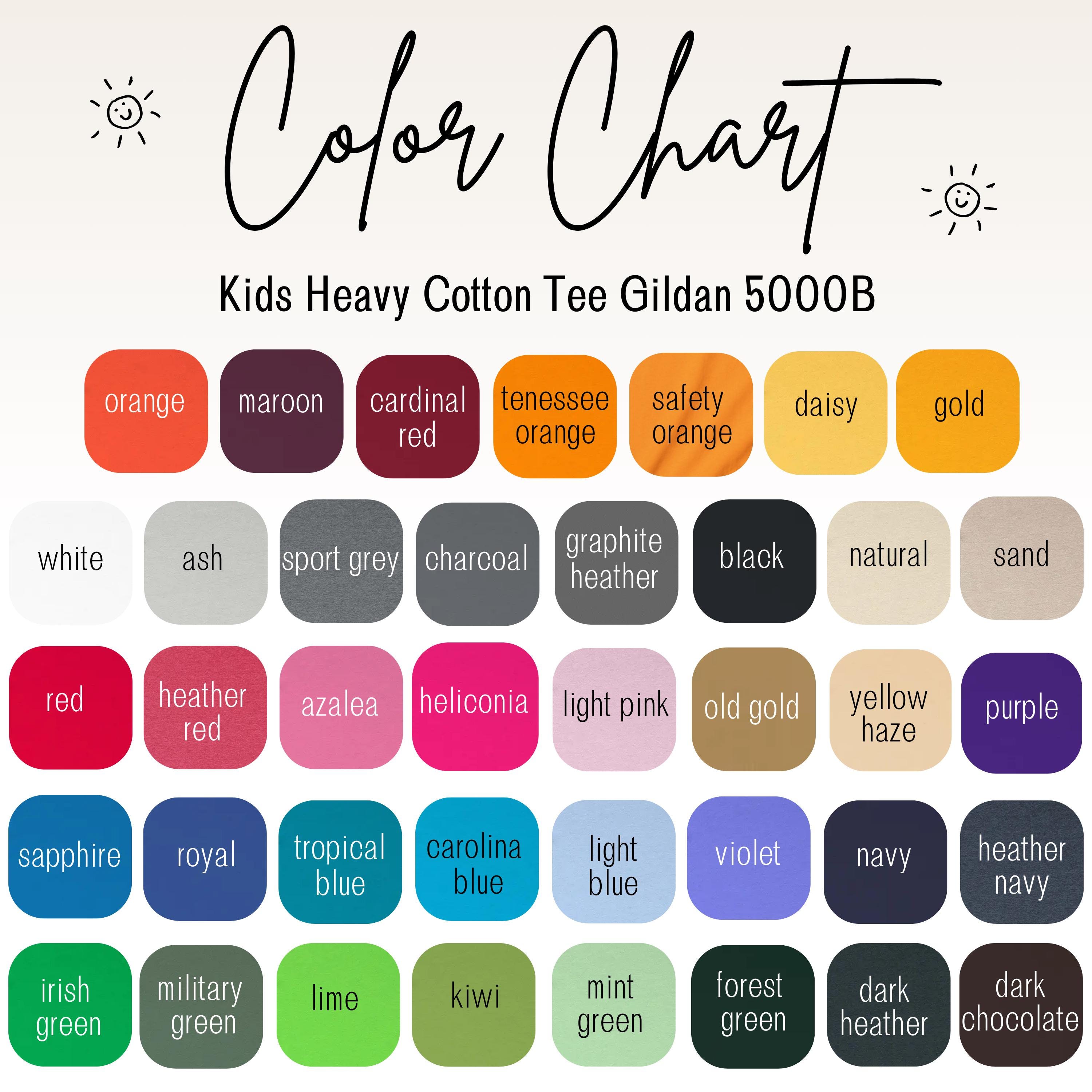 Editable Gildan 5000B Size and Color Chart, G500B Size Chart,editable ...