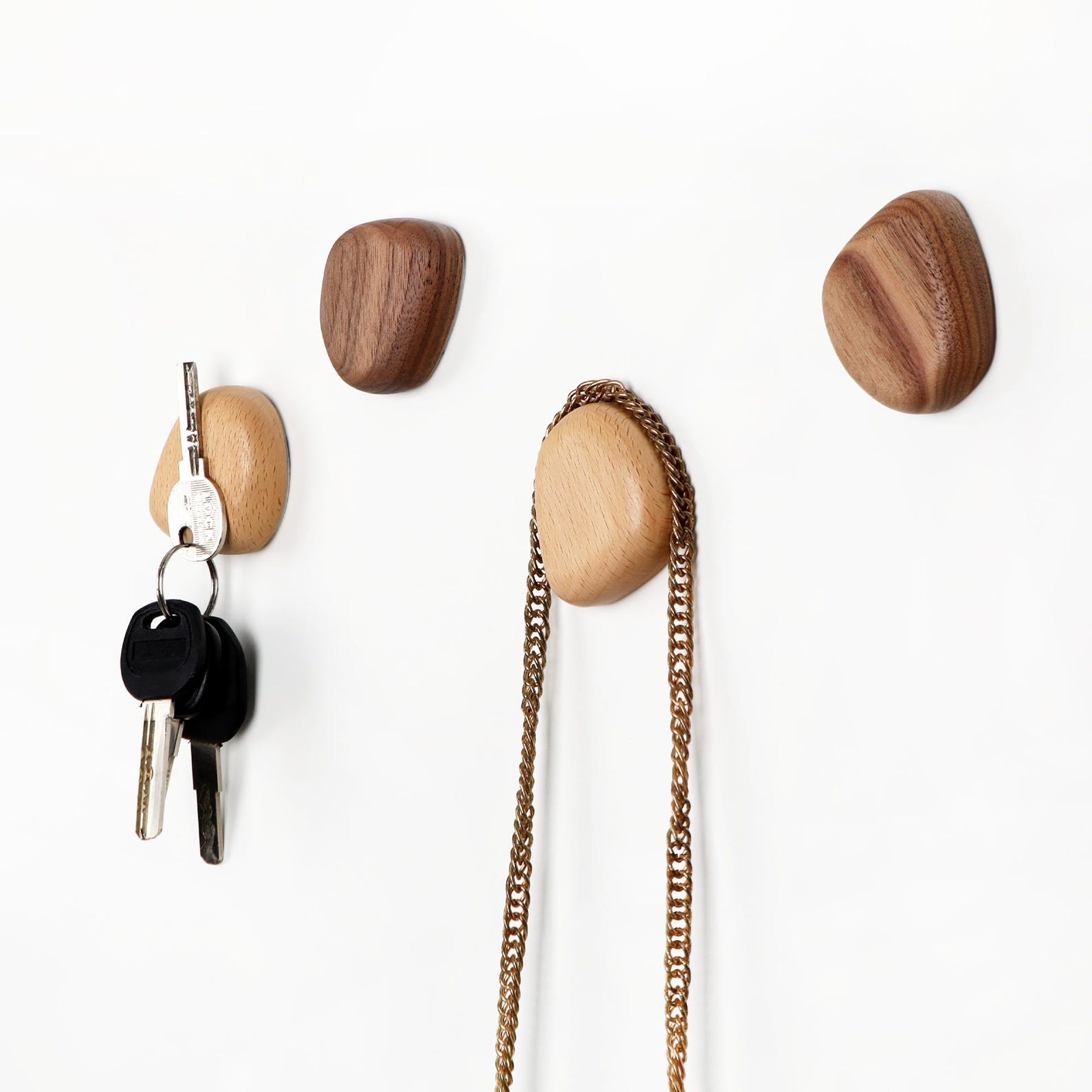 Custom Decorative Magnetic Wooden Key Holderpebble Shaped Walnut Wall