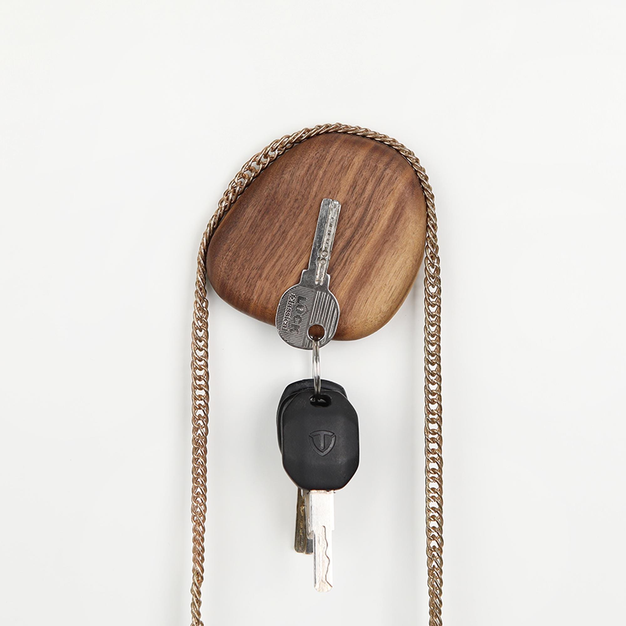 Custom Decorative Magnetic Wooden Key Holderpebble Shaped Walnut Wall