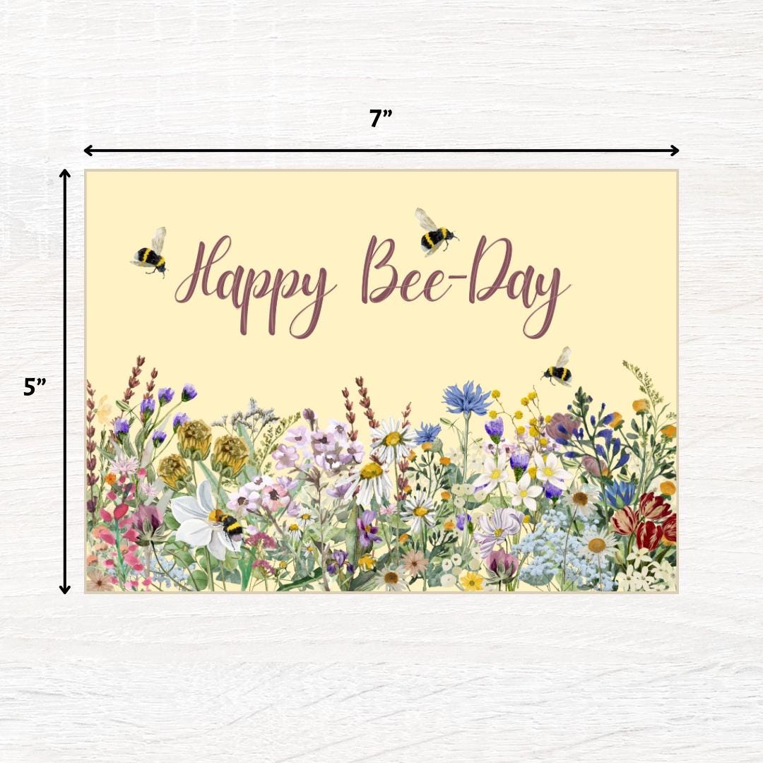 Happy Bee-day Printable Birthday Card, Digital Download Template, 5x7 ...