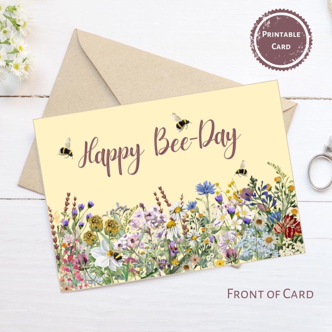 Happy Bee-day Printable Birthday Card, Digital Download Template, 5x7 ...