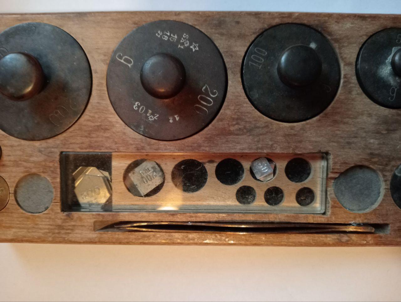 Old Set of Weights in Wooden Support / Scale / Authentic, Vintage ...