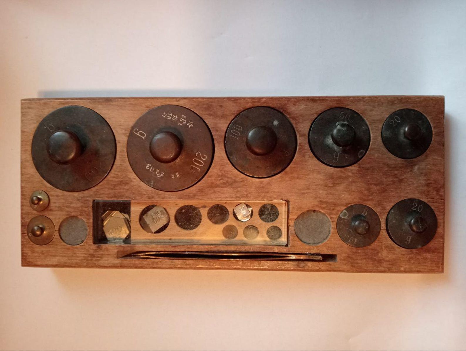 Old Set of Weights in Wooden Support / Scale / Authentic, Vintage ...