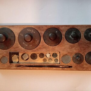 Old Set of Weights in Wooden Support / Scale / Authentic, Vintage ...