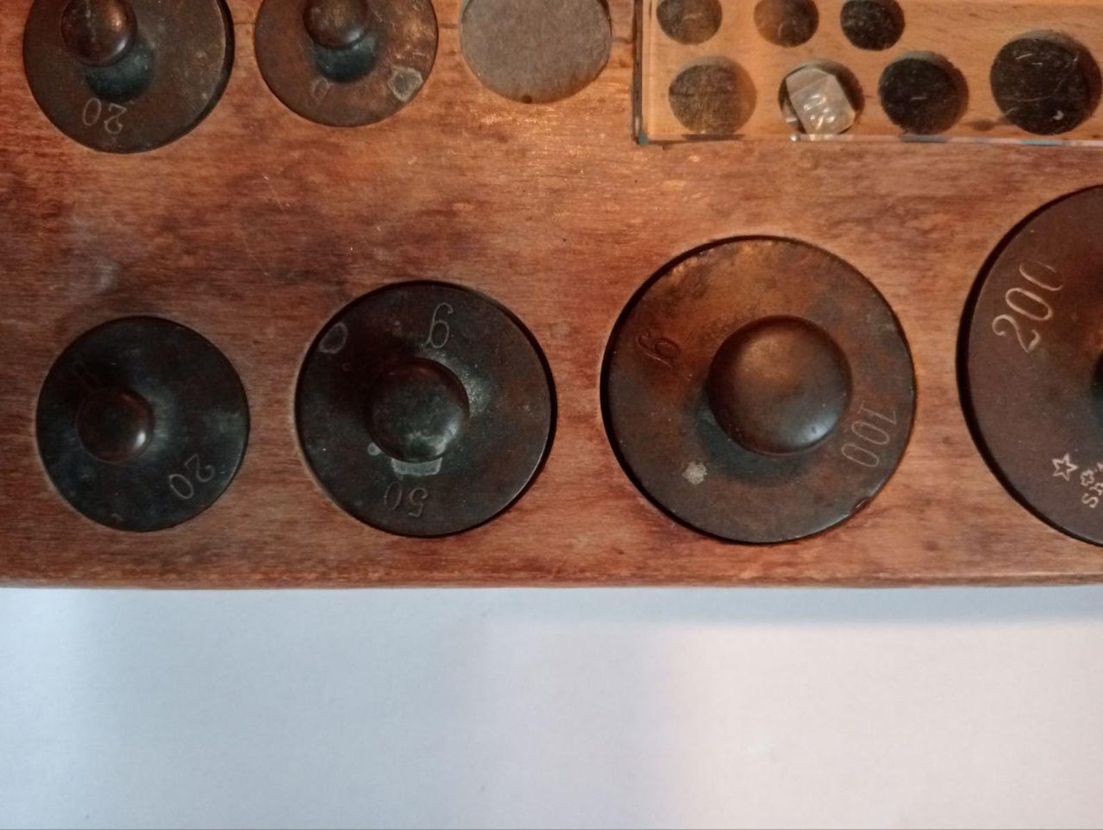 Old Set of Weights in Wooden Support / Scale / Authentic, Vintage ...