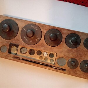 Old Set of Weights in Wooden Support / Scale / Authentic, Vintage ...