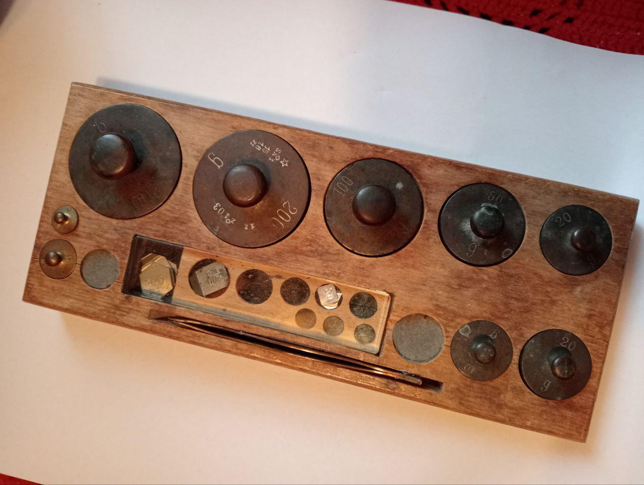 Old Set of Weights in Wooden Support / Scale / Authentic, Vintage ...