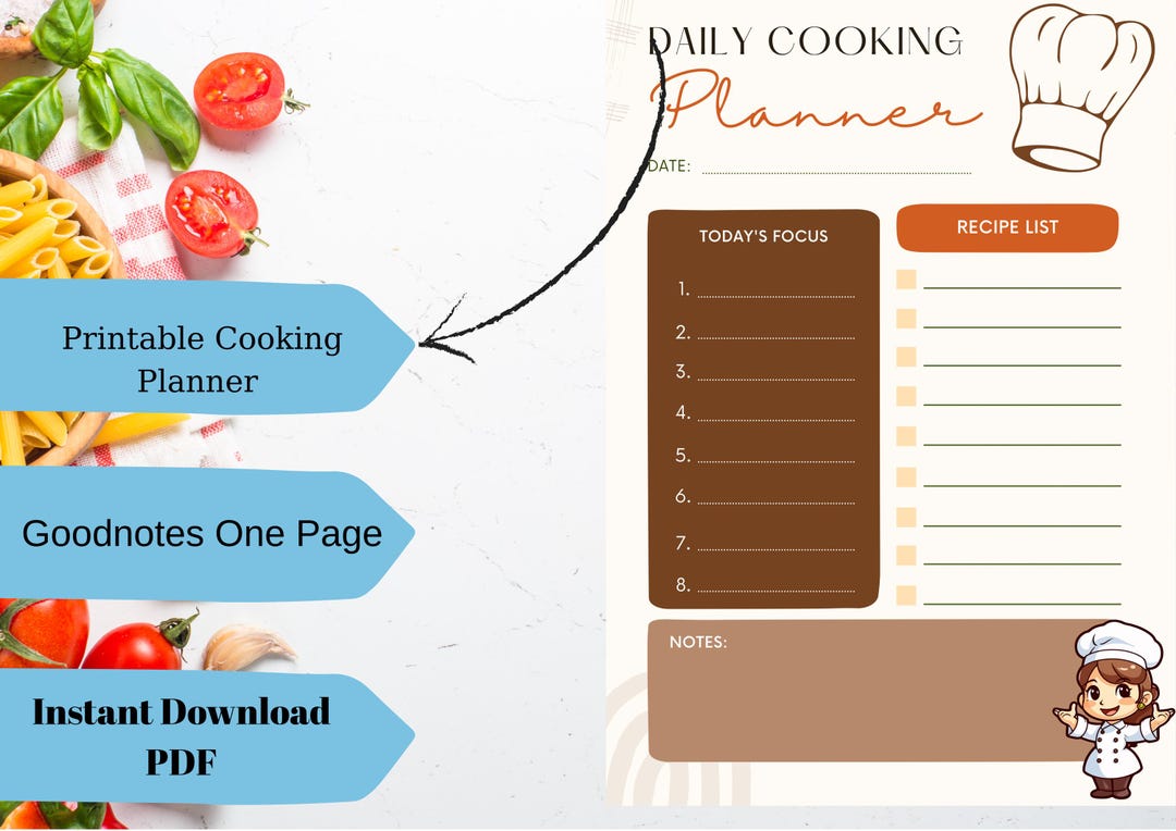 Daily Cooking Planner Printable , Meal Planner PDF , Instant Download ...