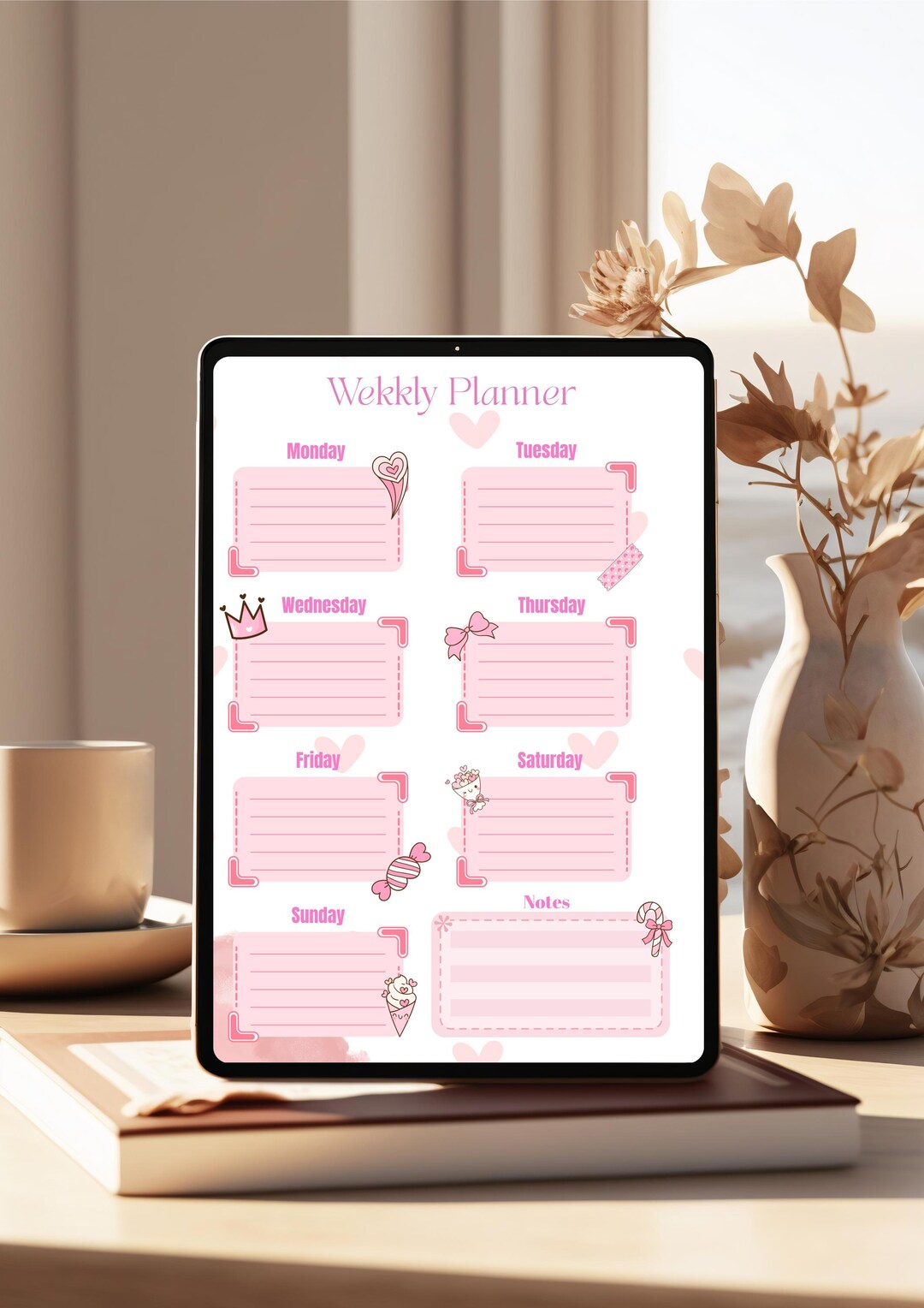 Pink Themed Digital Weekly Planner ,printable PDF Planner ,minimalist ...