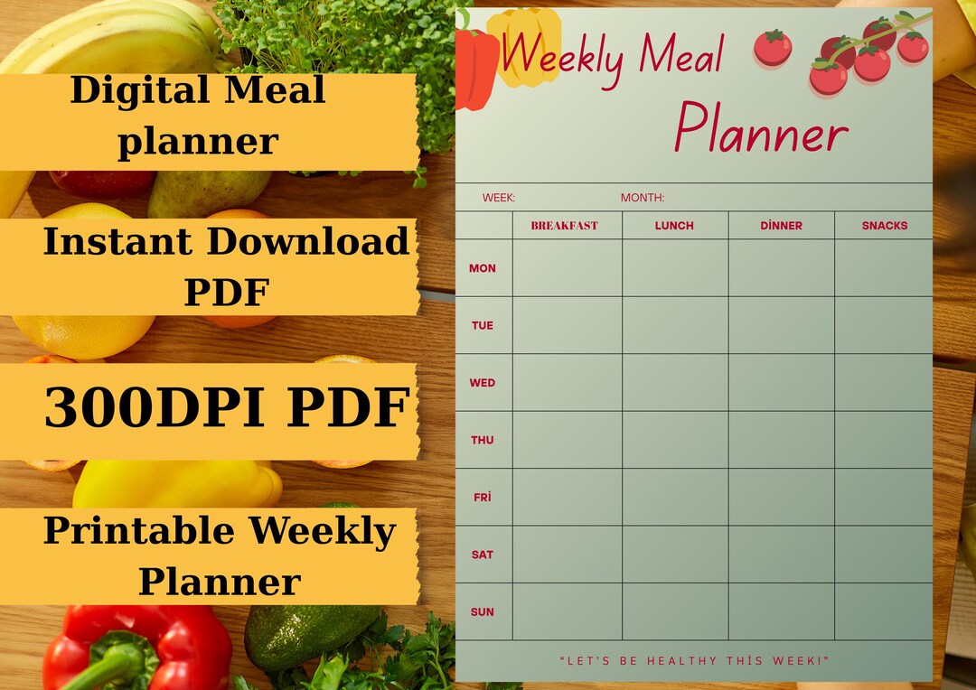 Weekly Meal Planner, Printable Meal Plan Template , Digital Meal ...