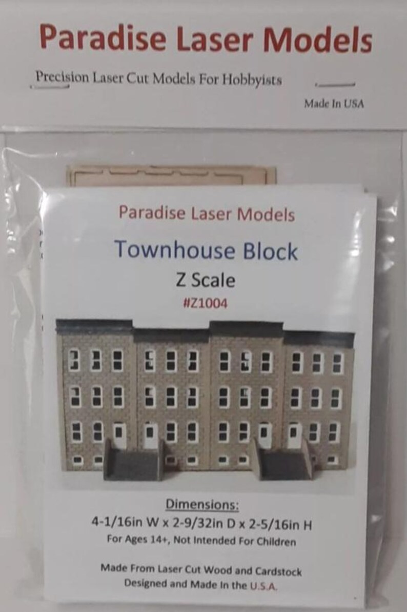 Townhouse Block Kit - 4 Townhouses in One - Z Scale Model Train - New ...