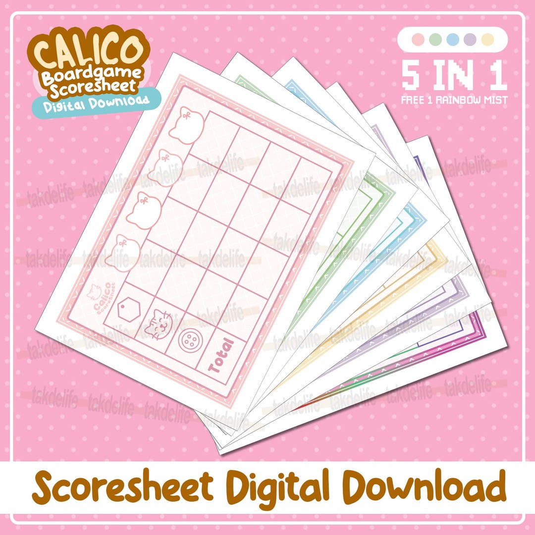 Calico Boardgame Scoresheet Custom Color Cute /ready to Print/digital ...
