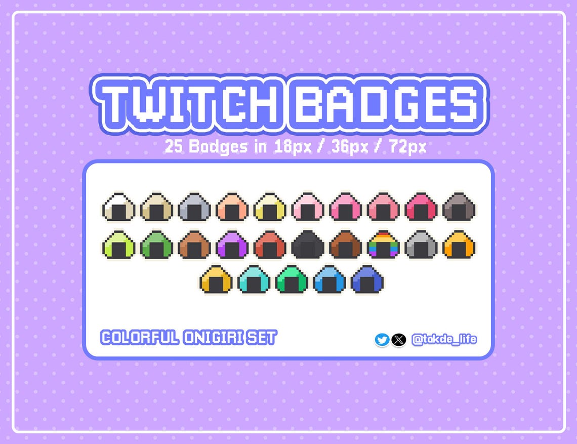 25 Colourful Onigiri Pixel Art Set Twitch Badges / Bits for Youtube ...