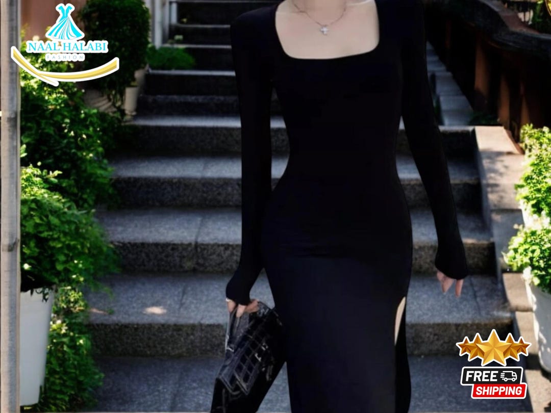 Women's Gothic Side Slit Dress | Tight-fitting Wrap Hip Bodycon | Long ...