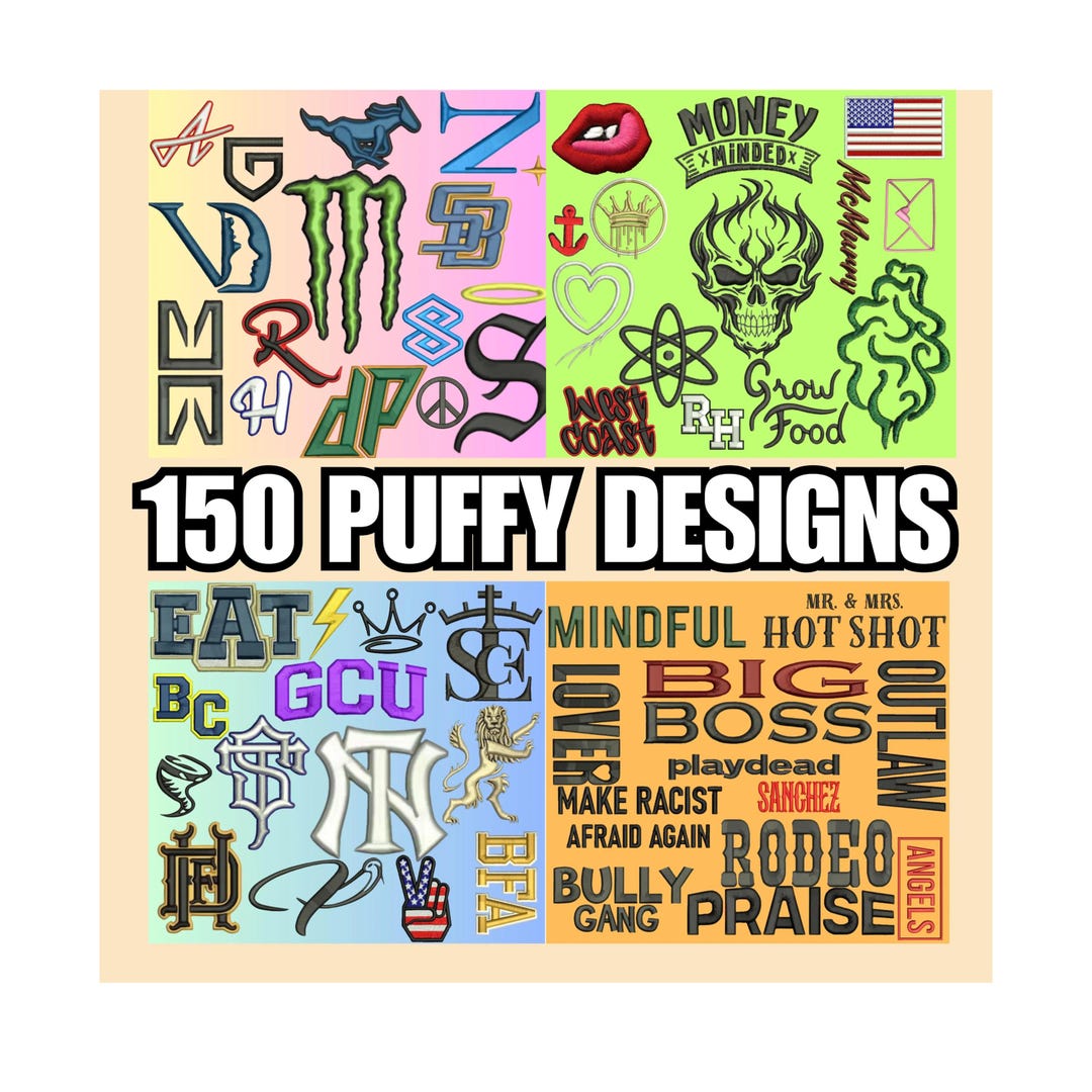 150 Puffy Embroidery Designs, 3D Foam Logos (DST Files) - Etsy