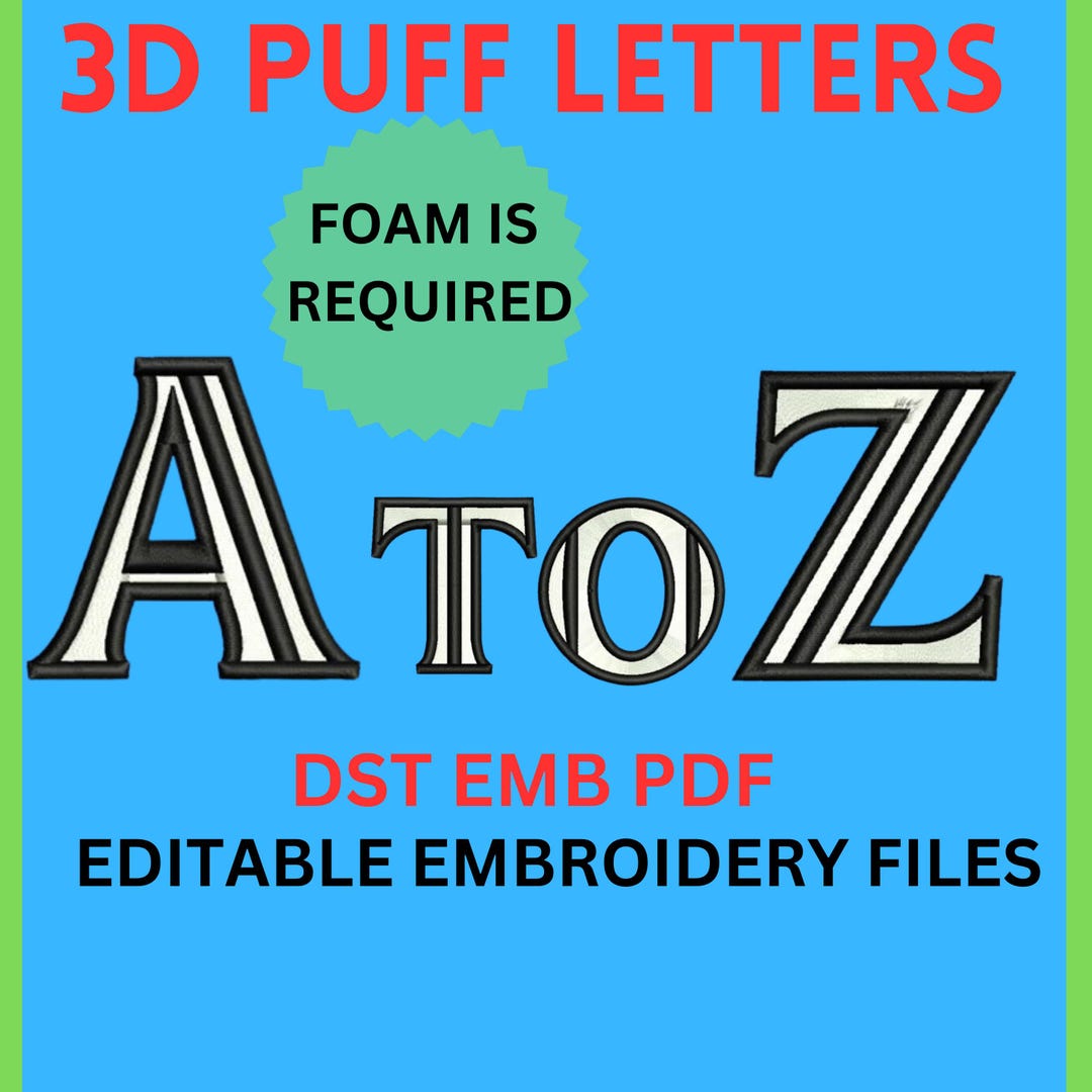 Block Font Puffy Embroidery Patch Letters, 3D Block Alphabets DST Files ...