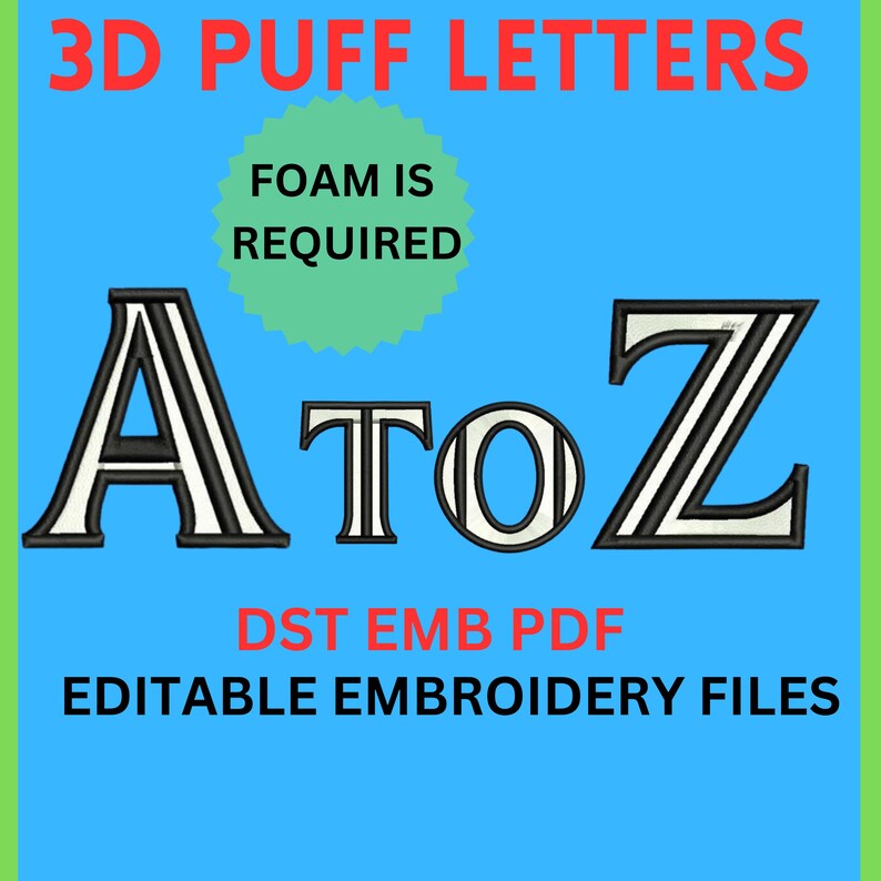 Block Font Puffy Embroidery Patch Letters, 3D Block Alphabets DST Files ...