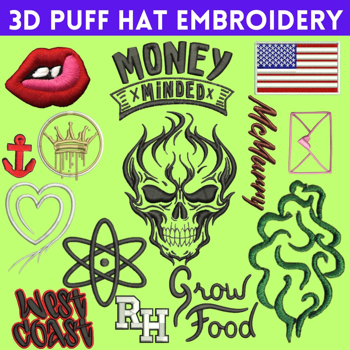 150 Puffy Embroidery Designs, 3D Foam Logos (DST Files) - Etsy